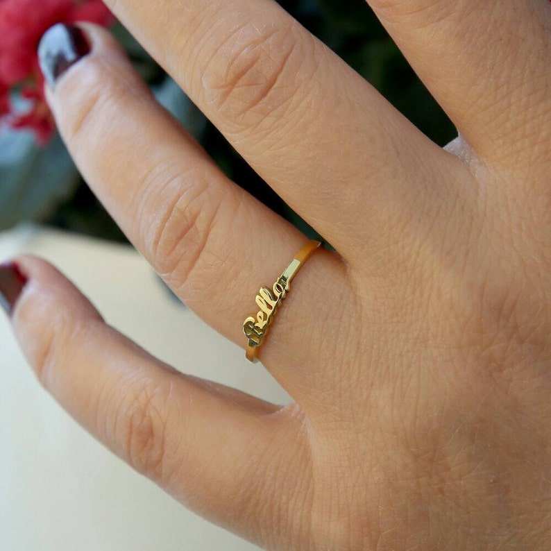 14k Solid Gold Dainty Name Ring-personalized Rings-gold Name - Etsy