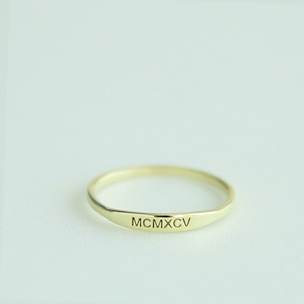 14k Gold Roman Numerals Ring-custom Wedding Band-date - Etsy