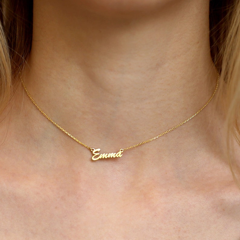 14k Solid Gold Tiny Name Necklace Personalized Necklace - Etsy