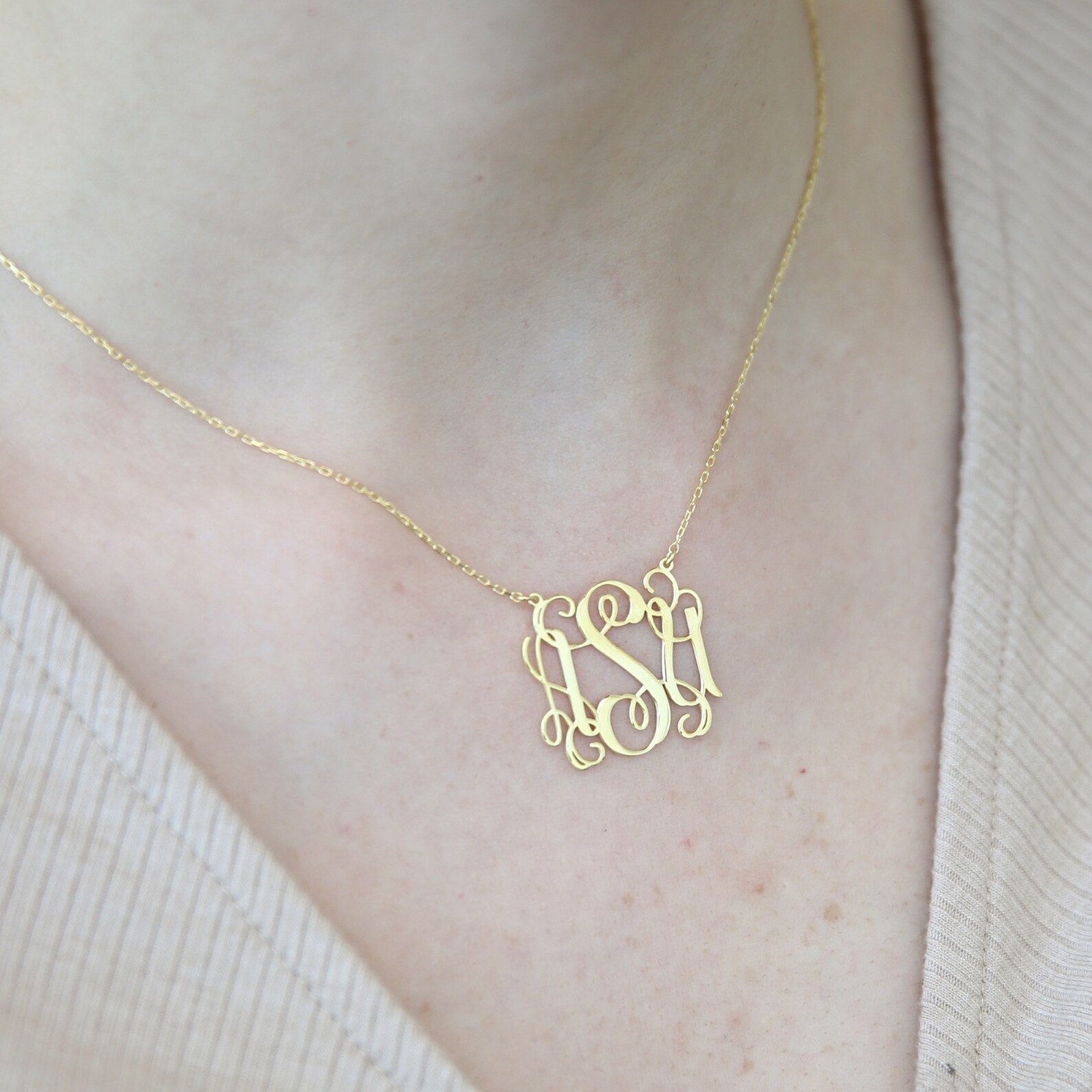 14k Gold Monogram Necklacepersonalized Necklacepersonalized - Etsy