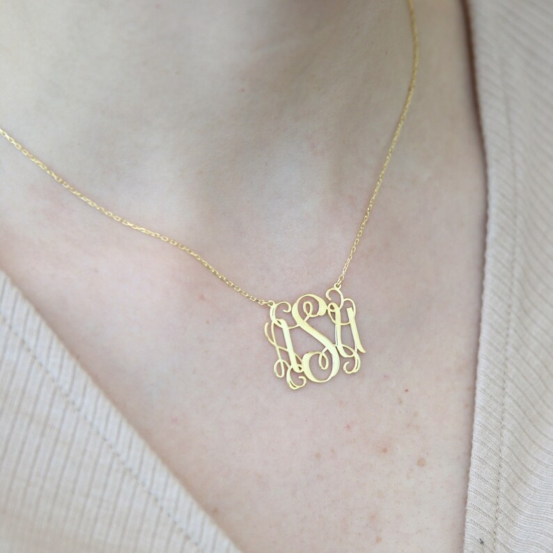 14k Gold Monogram Necklacepersonalized Necklacepersonalized - Etsy