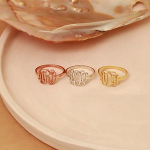 Sterling Silver Monogram Initial Ring, Custom Letter Ring, Personalized ...