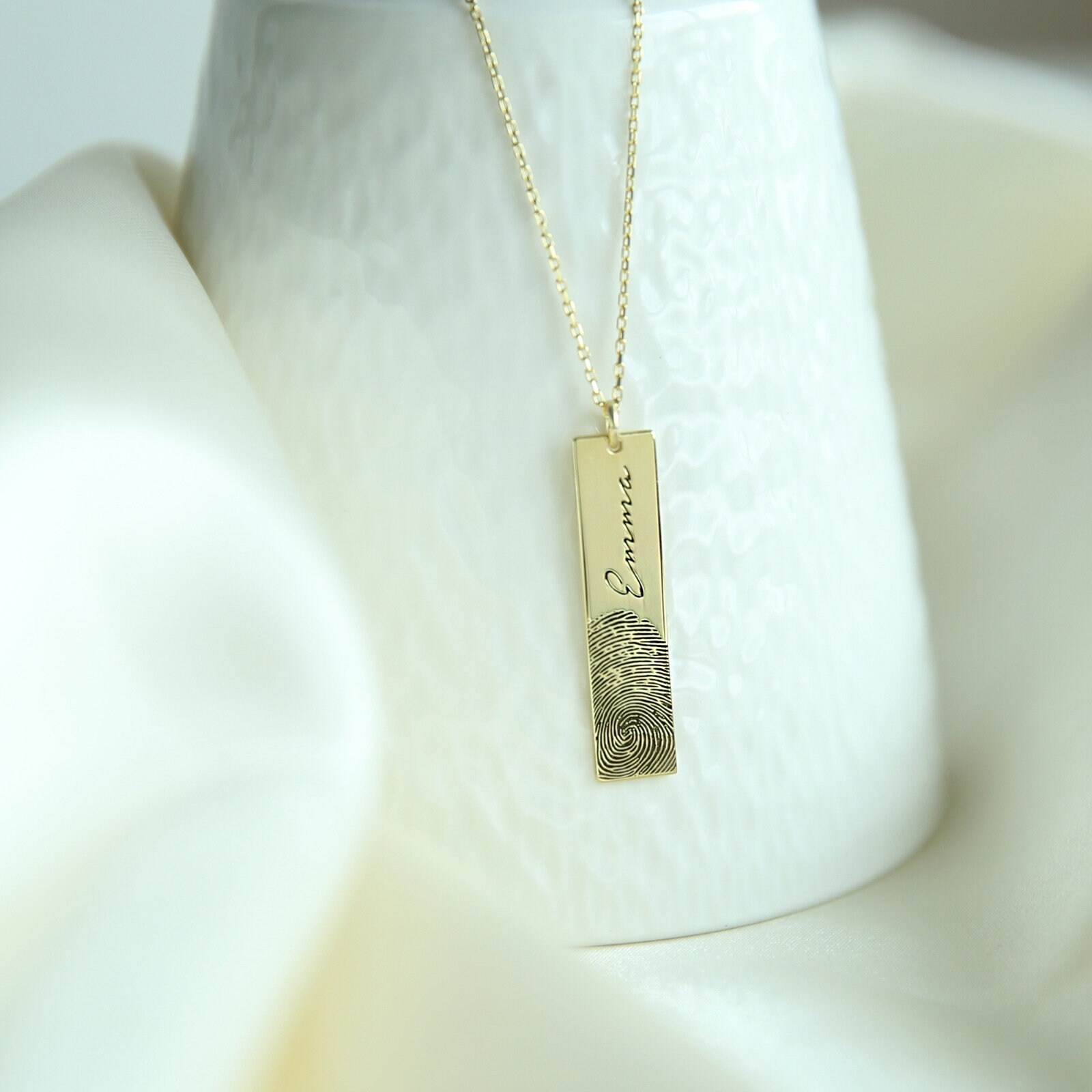 14k Gold Fingerprint Necklace, Bar Necklace, Gold Necklace, Name ...