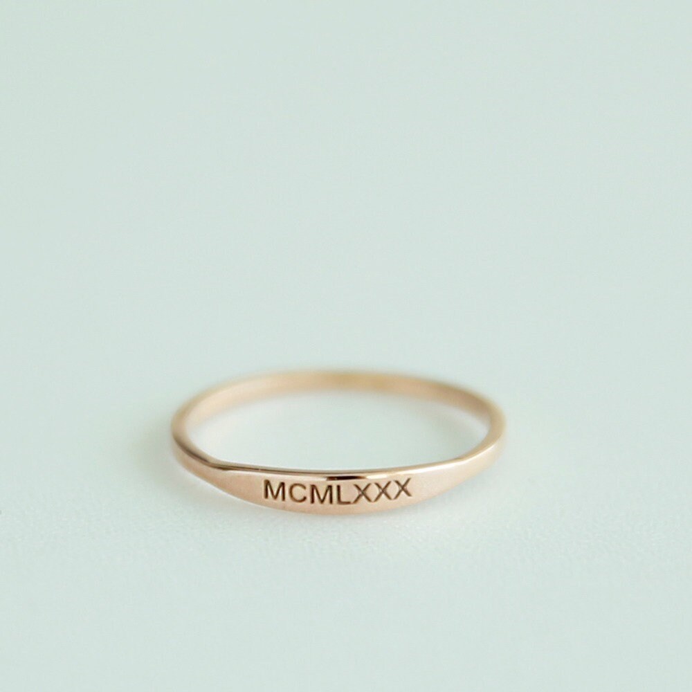 14k Gold Roman Numerals Ring-custom Wedding Band-date - Etsy