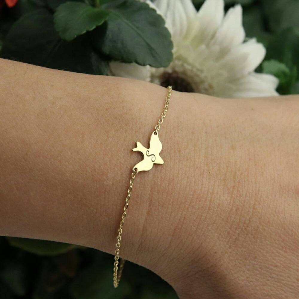 14k Gold Bird Bracelet-personalized Bracelet-soar Bird - Etsy