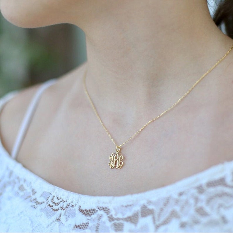 14k Gold Dainty Monogram Necklace-İnitial - Etsy