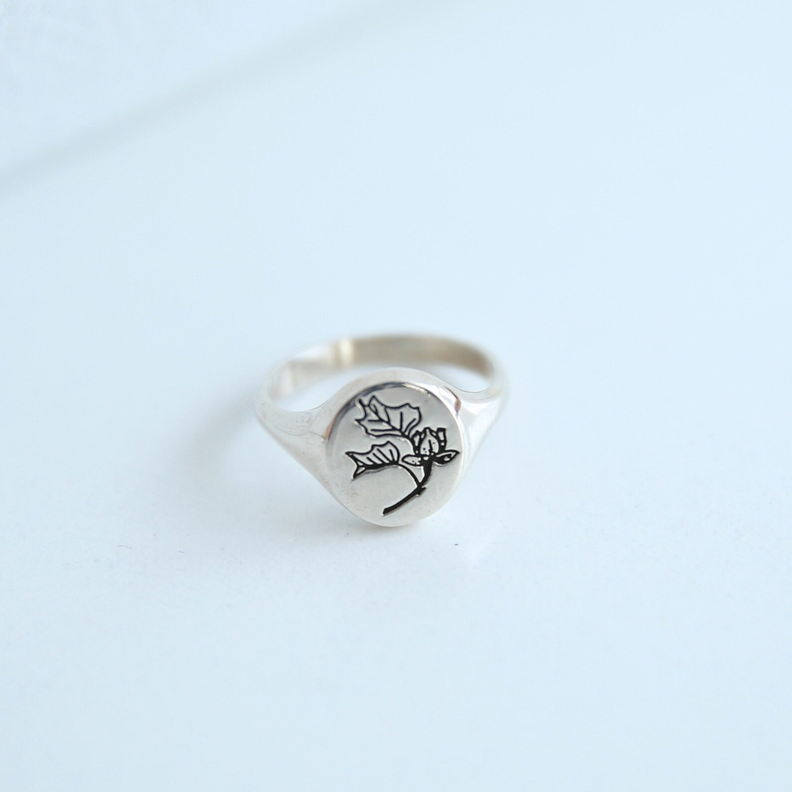 Sterling Silver Birth Flower Ringfloral Ringsignet - Etsy