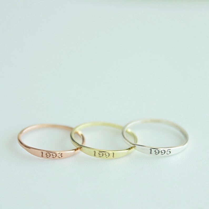 14k Gold Tiny Year Ring-personalized Number Ring-birthday Date - Etsy