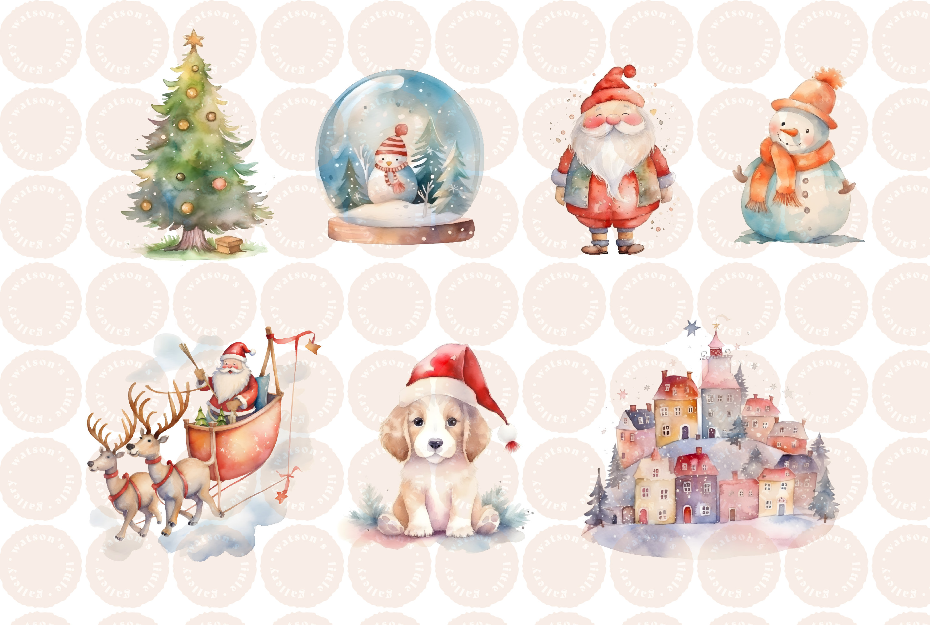Watercolour Christmas Clip Art Bundle, Cute Winter Collection, PNG ...