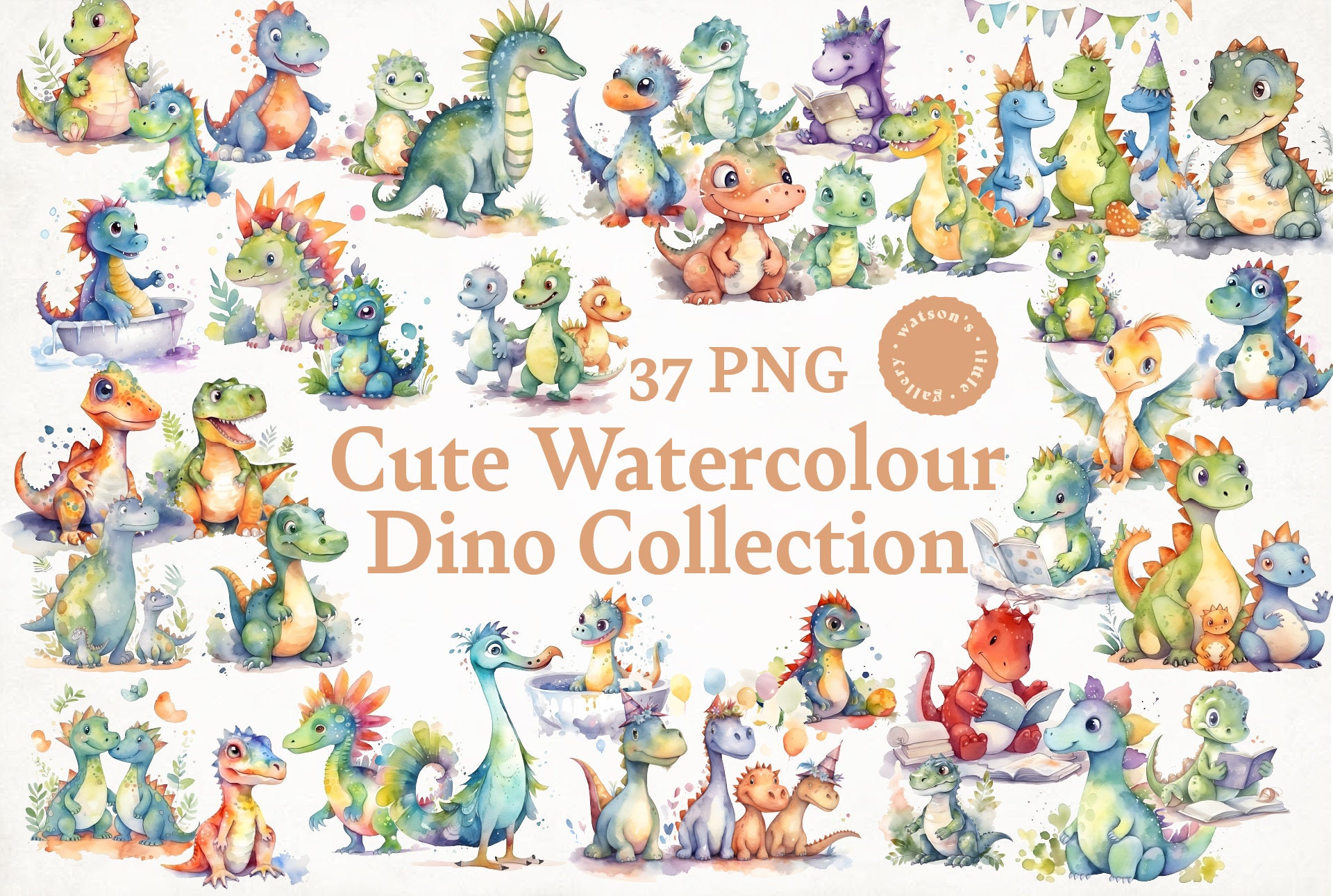 Watercolour Dino Clip Art Bundle, Dinosaur Collection, PNG, Nursery ...