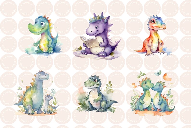 Watercolour Dino Clip Art Bundle Dinosaur Collection PNG - Etsy