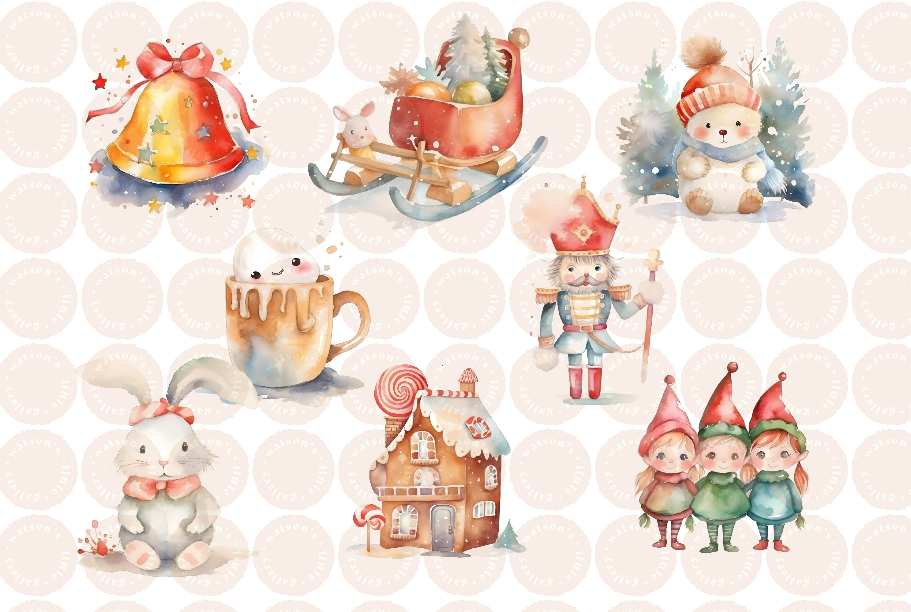 Watercolour Christmas Clip Art Bundle, Cute Winter Collection, PNG ...