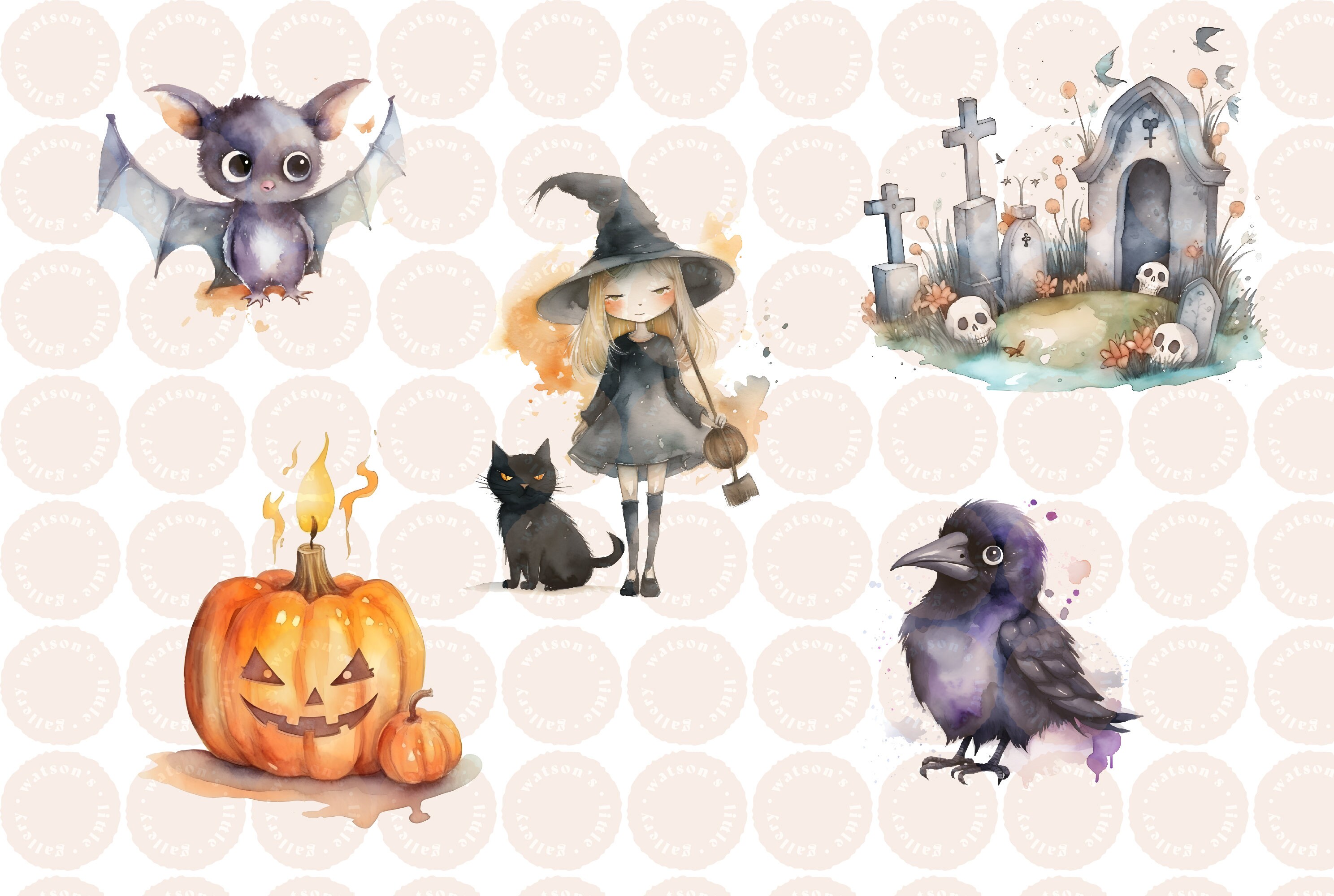 Cute and Spooky Clipart Bundle Halloween Watercolour - Etsy