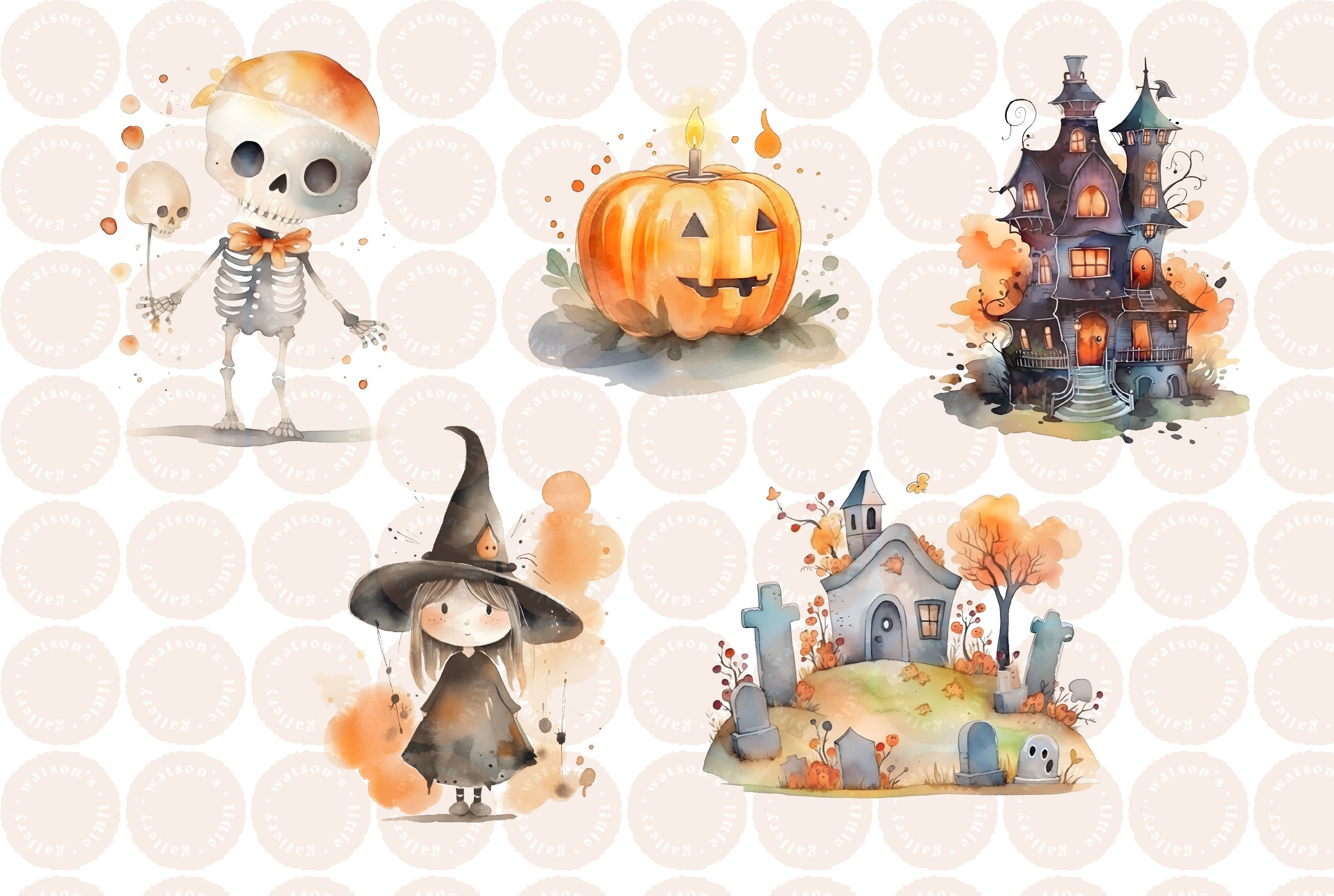Cute and Spooky Clipart Bundle Halloween Watercolour - Etsy
