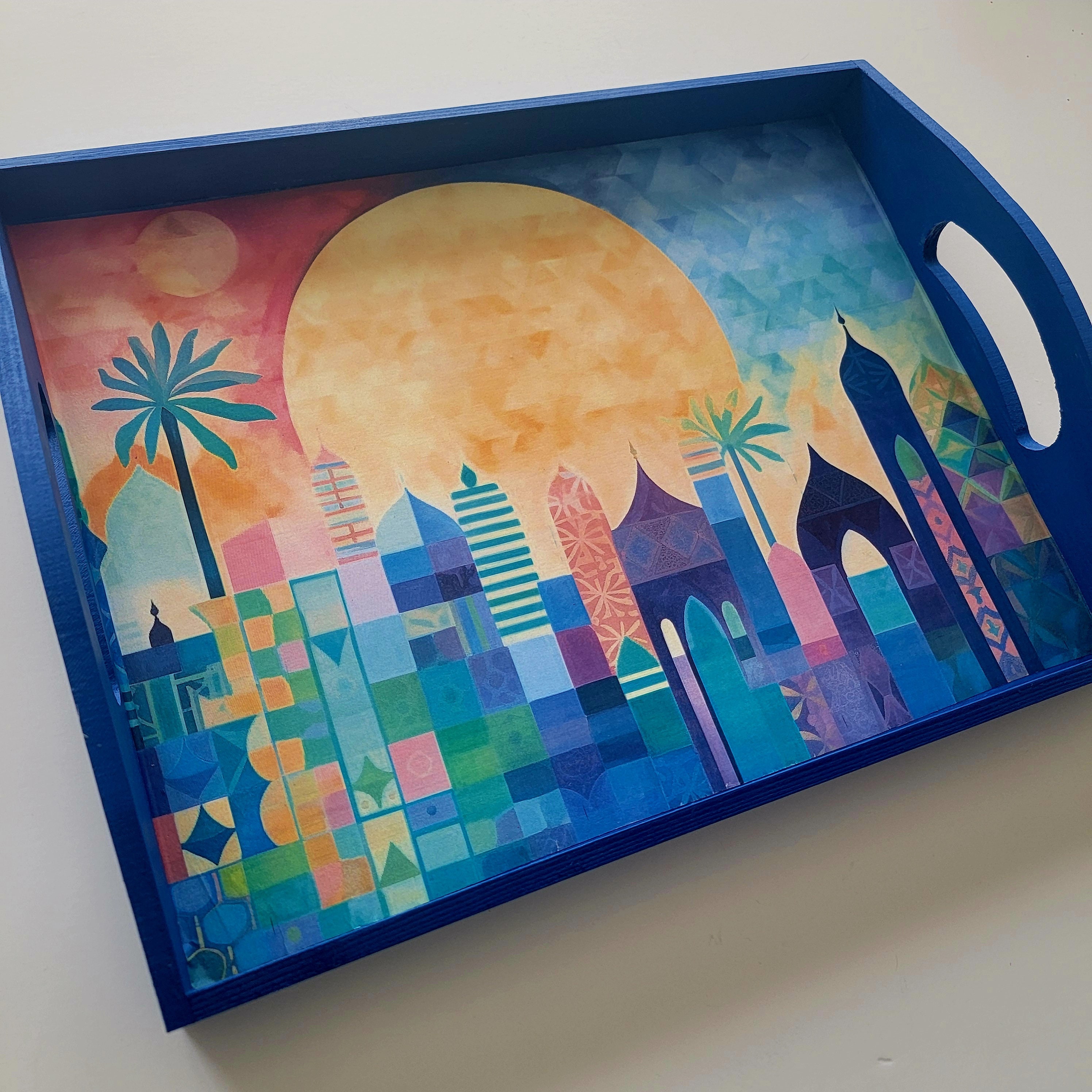 Blue Arabic Design Tray, Wooden Arabic Decoupaged Serving Tray,tray ...