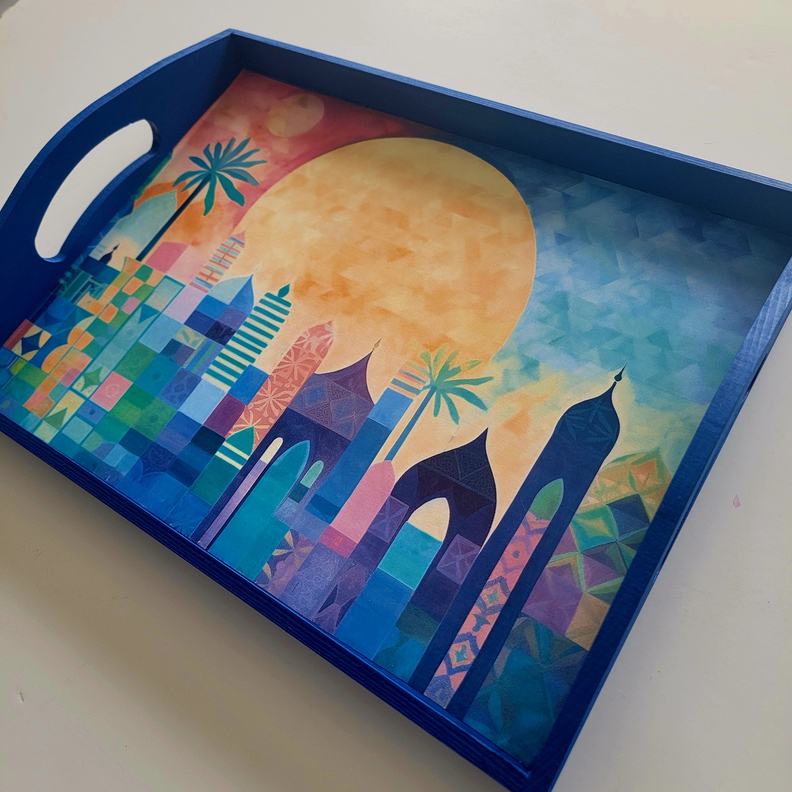 Blue Arabic Design Tray, Wooden Arabic Decoupaged Serving Tray,tray ...