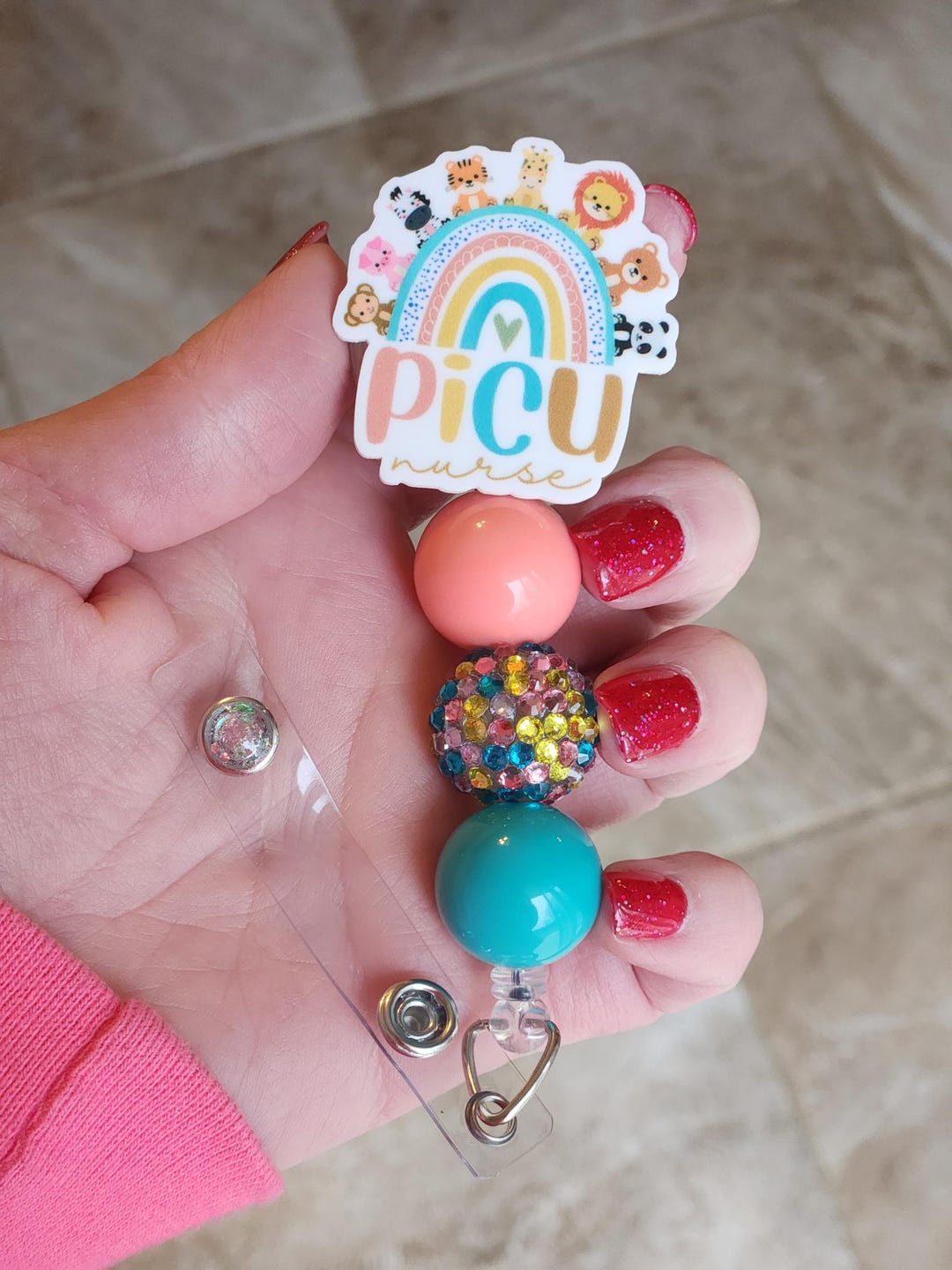 PICU Nurse Zoo Animal Boho Rainbow Badge Reel, Peds Badge Clip, Id ...