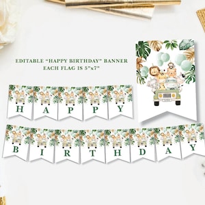 EDITABLE Jungle Happy Birthday Banner, Wild One Birthday Party Decor ...
