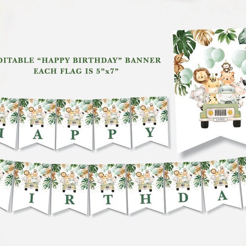 EDITABLE Jungle Happy Birthday Banner Wild One Birthday Party - Etsy