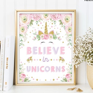 Believe in Unicorns Nursery Room Decor. Purple Pink Gold Unicorn Decor ...
