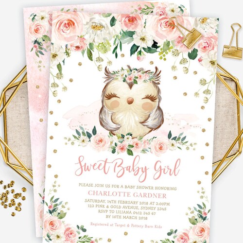EDITABLE Owl Favor Tag Template Blush Pink Floral Baby Shower - Etsy
