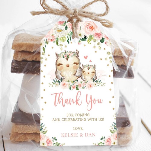 EDITABLE Owl Favor Tag Template Blush Pink Floral Baby Shower - Etsy