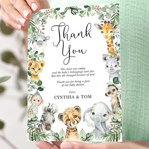 Editable Safari Thank You Card Birthday Jungle Safari Thank - Etsy