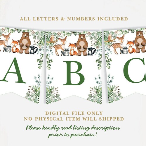 Greenery Woodland Animals Printable Banner. Botanical Forest - Etsy