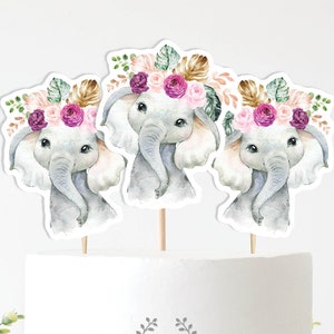 Floral Elephant Cake Topper, Jungle Animal Baby Shower Centrepiece ...