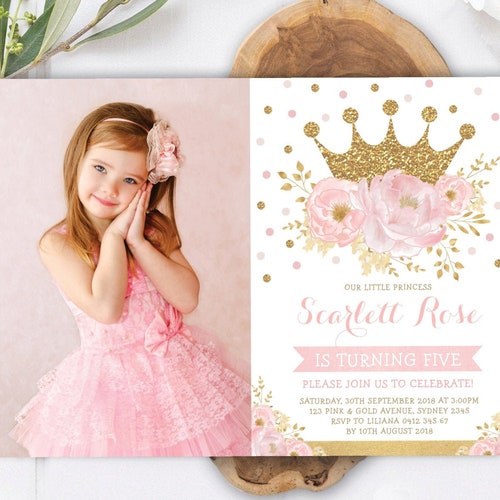 Crown Princess Birthday Invitation EDITABLE Template. Blush - Etsy