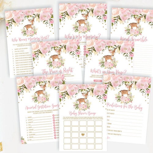 Bingo Deer Baby Shower Game. Woodland Baby Girl Printable - Etsy