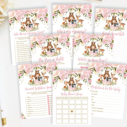 Greenery Woodland Baby Shower GAMES PACKAGE. 8x Forest Animals - Etsy