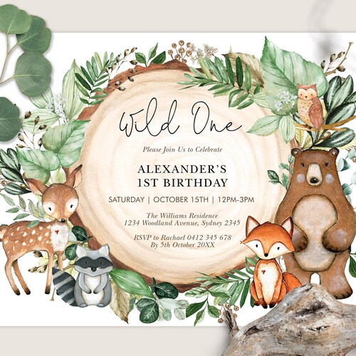 EDITABLE Woodland Birthday Invitation Forest Animals Woodland - Etsy
