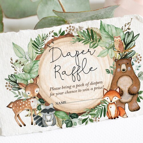 Woodland Diaper Raffle Sign Greenery Forest Baby Shower | Etsy