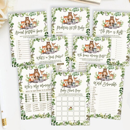Cute Woodland Animals Baby Shower Games Package. Greenery - Etsy