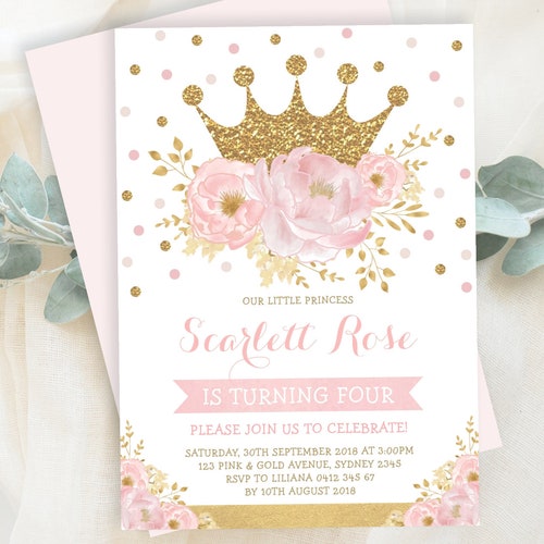 Crown Princess Birthday Invitation EDITABLE Template. Blush - Etsy
