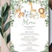 EDITABLE Jungle Safari Menu Template. Greenery Wild Animals Printable ...