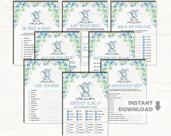 Boy Elephant Baby Shower Game Baby Animal Game Blue Elephant - Etsy