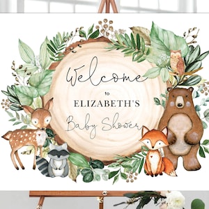 Cute Woodland Animals Printable Banner. Greenery Forest Birthday Baby ...
