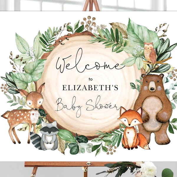 Cute Woodland Animals Printable Banner. Greenery Forest Birthday Baby ...