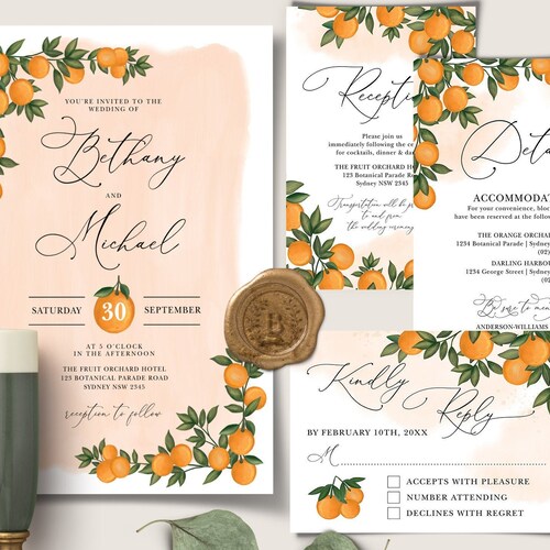 Citrus Wedding Invitation Set Fruit Invite Instant Download - Etsy
