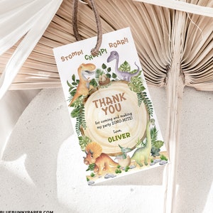 Editable Dinosaur Favor Tag, Dino Theme Birthday Thank You Template ...