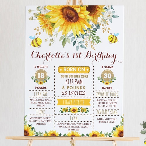 Printable Sunflower First Birthday Chalkboard Sign 1st Party - Etsy