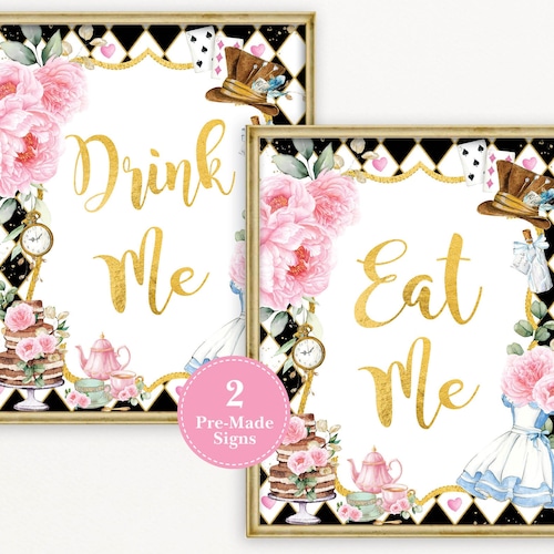 Alice in Wonderland Party Signs Eat Me & Drink Me Signs Red - Etsy