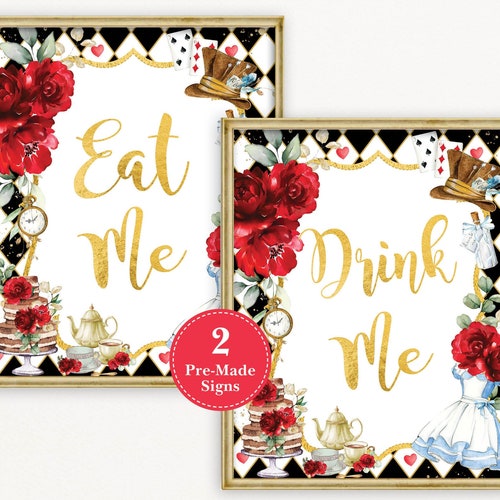 Alice in Wonderland Party Signs Eat Me & Drink Me Signs Red - Etsy