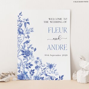 Delft Blue Wedding Welcome Sign Chinoiserie Floral Wedding Decorations ...