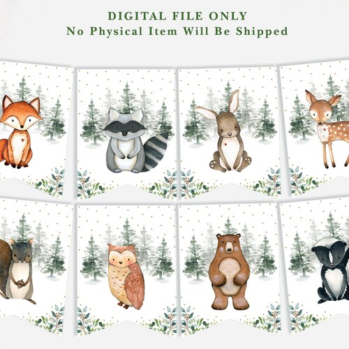 Greenery Woodland Animals Birthday Printable Decor. Forest - Etsy