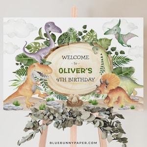 EDITABLE Dinosaur Birthday Welcome Sign, Greenery Dino Theme Party ...