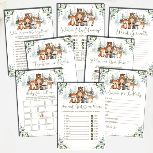 Cute Woodland Animals Baby Shower Games Package. Greenery - Etsy
