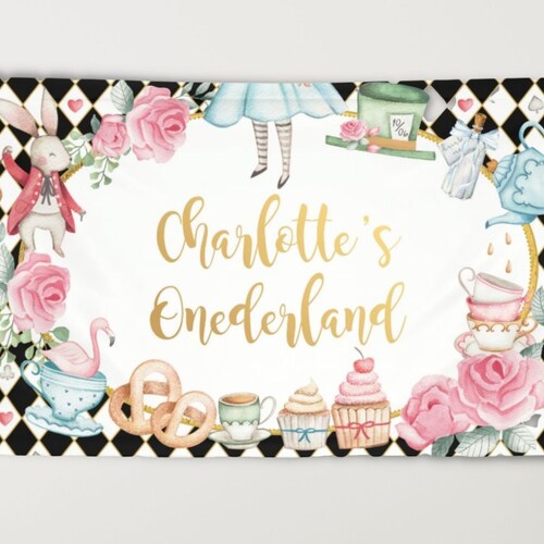 Alice in Wonderland Backdrop Banner Alice in Onederland Girl - Etsy
